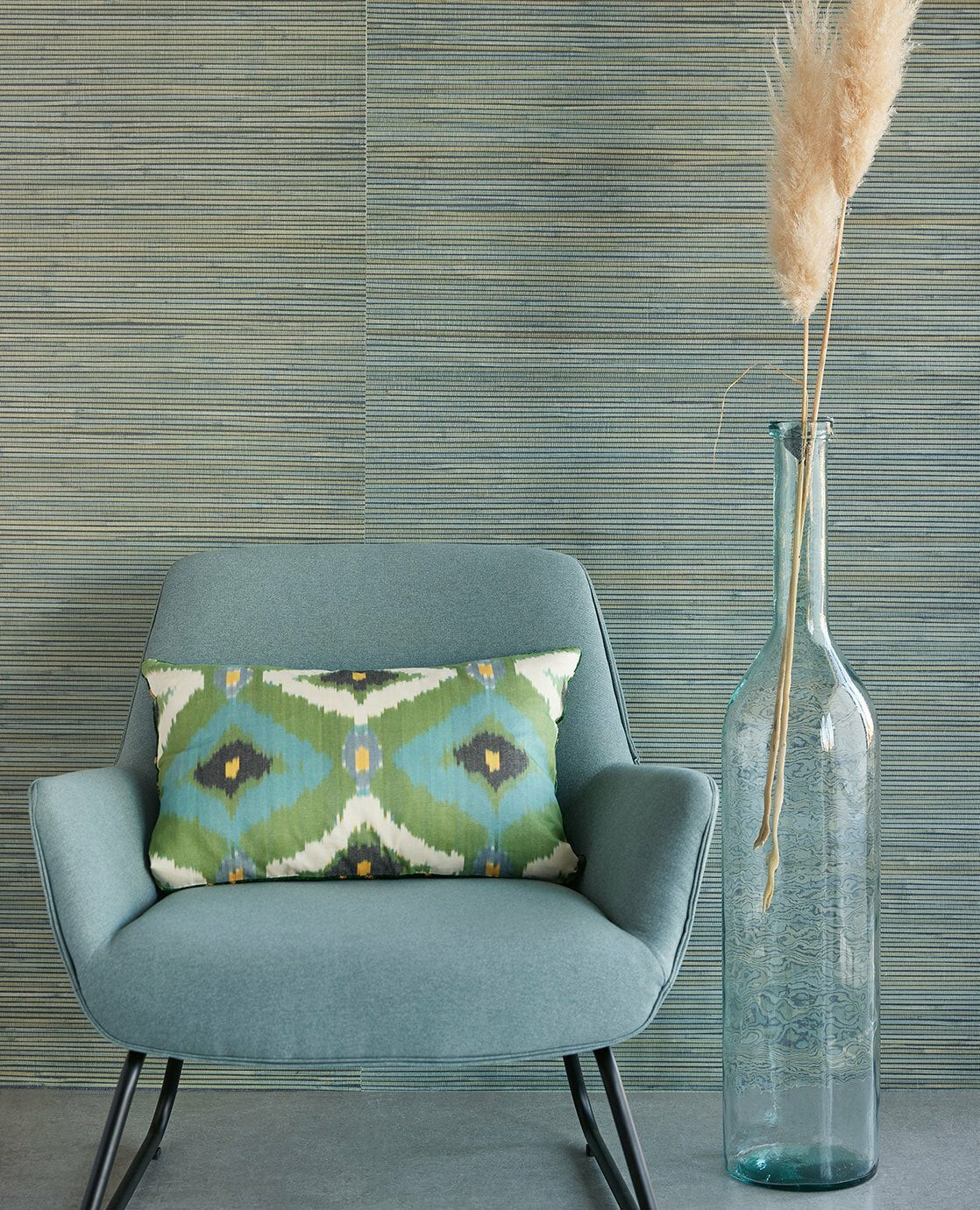 Natural striped bambus - blue/green tapet til hjemmet