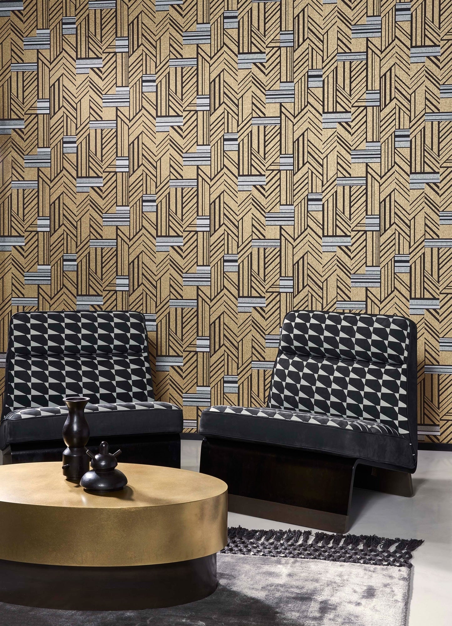 Spirit - Gold - Guldfarvet tapet med geometrisk mønster